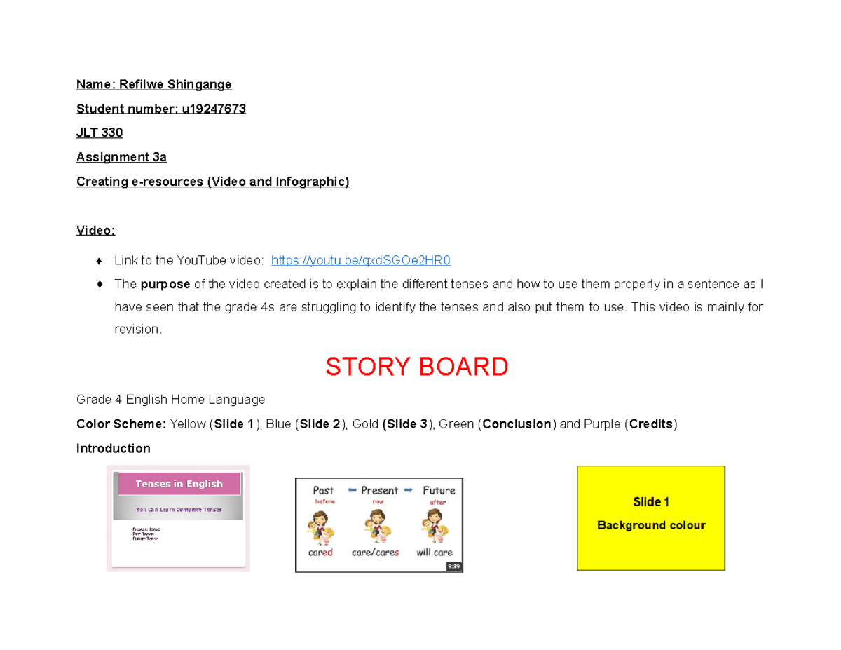 JLT 330 Assignment 3a - Name: Refilwe Shingange Student number: u JLT ...