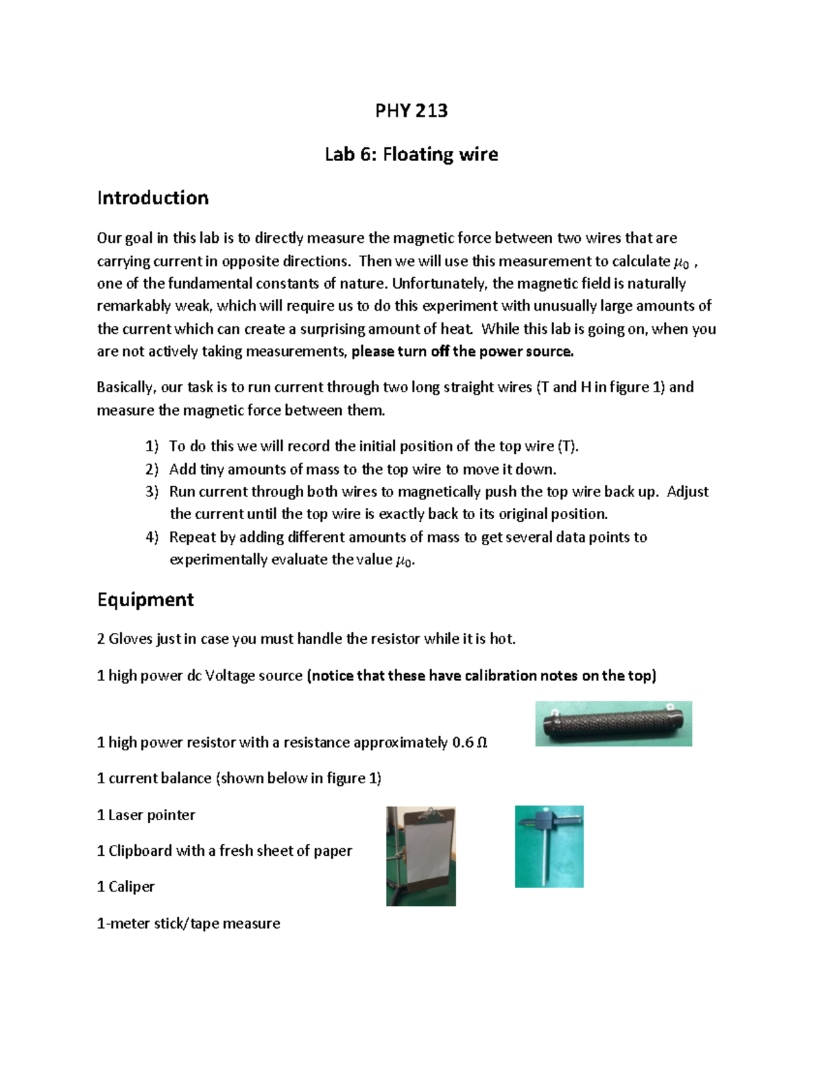 PHY 213 Lab 6: Measuring Magnetic Force with Current Balance - Studocu