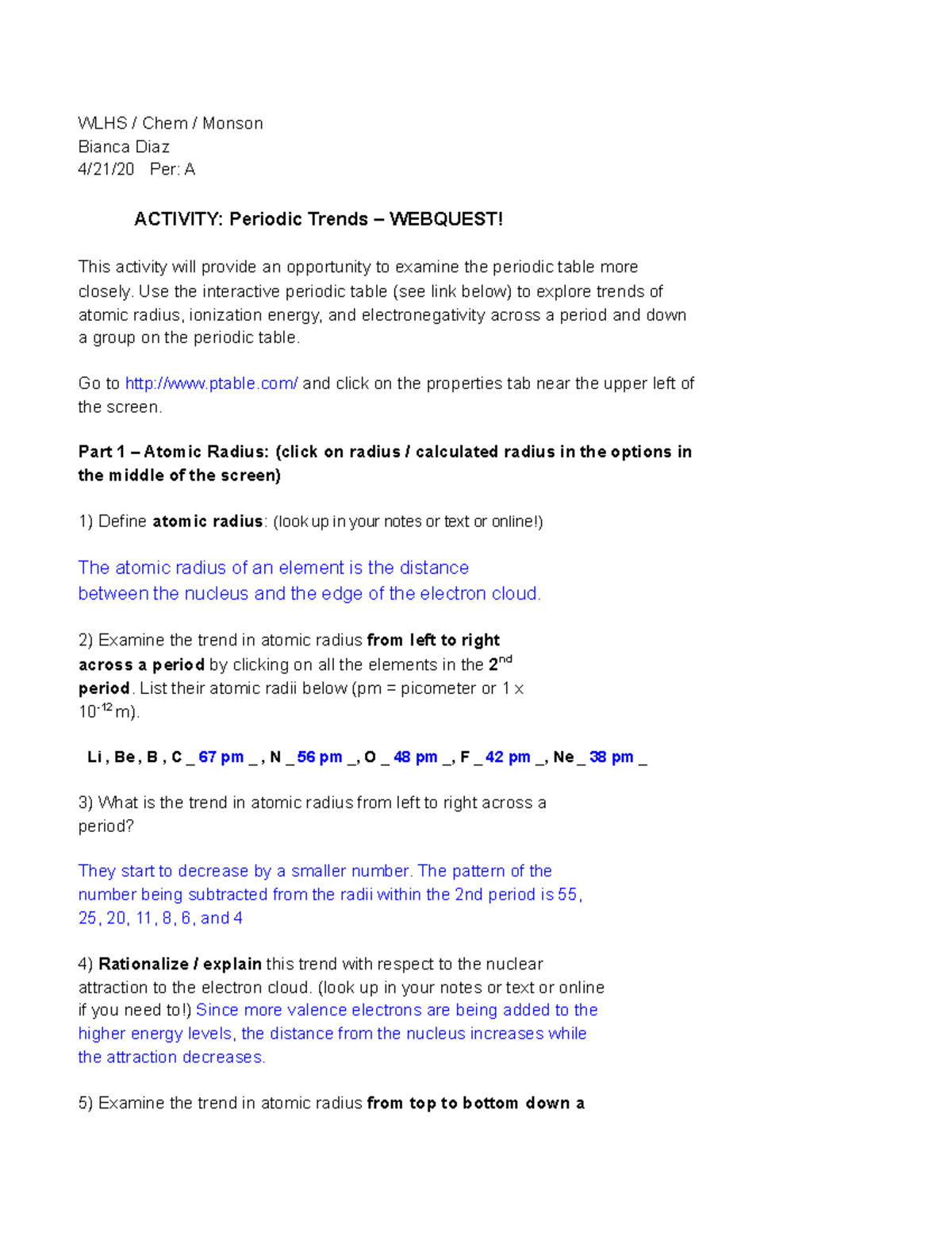 Periodic Table Webquest Part 1 Answer Key | Cabinets Matttroy