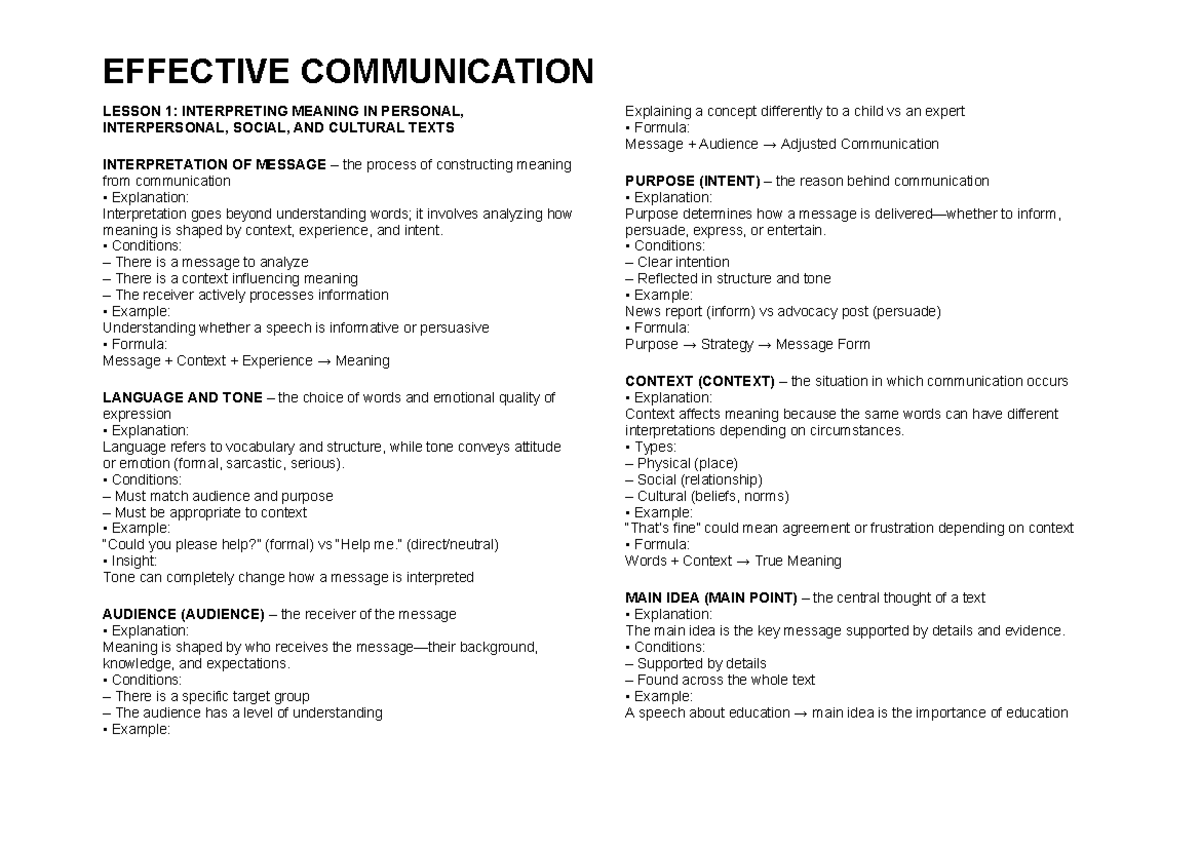 Effective Communication Lesson 1: Interpreting Meaning in Contexts ...