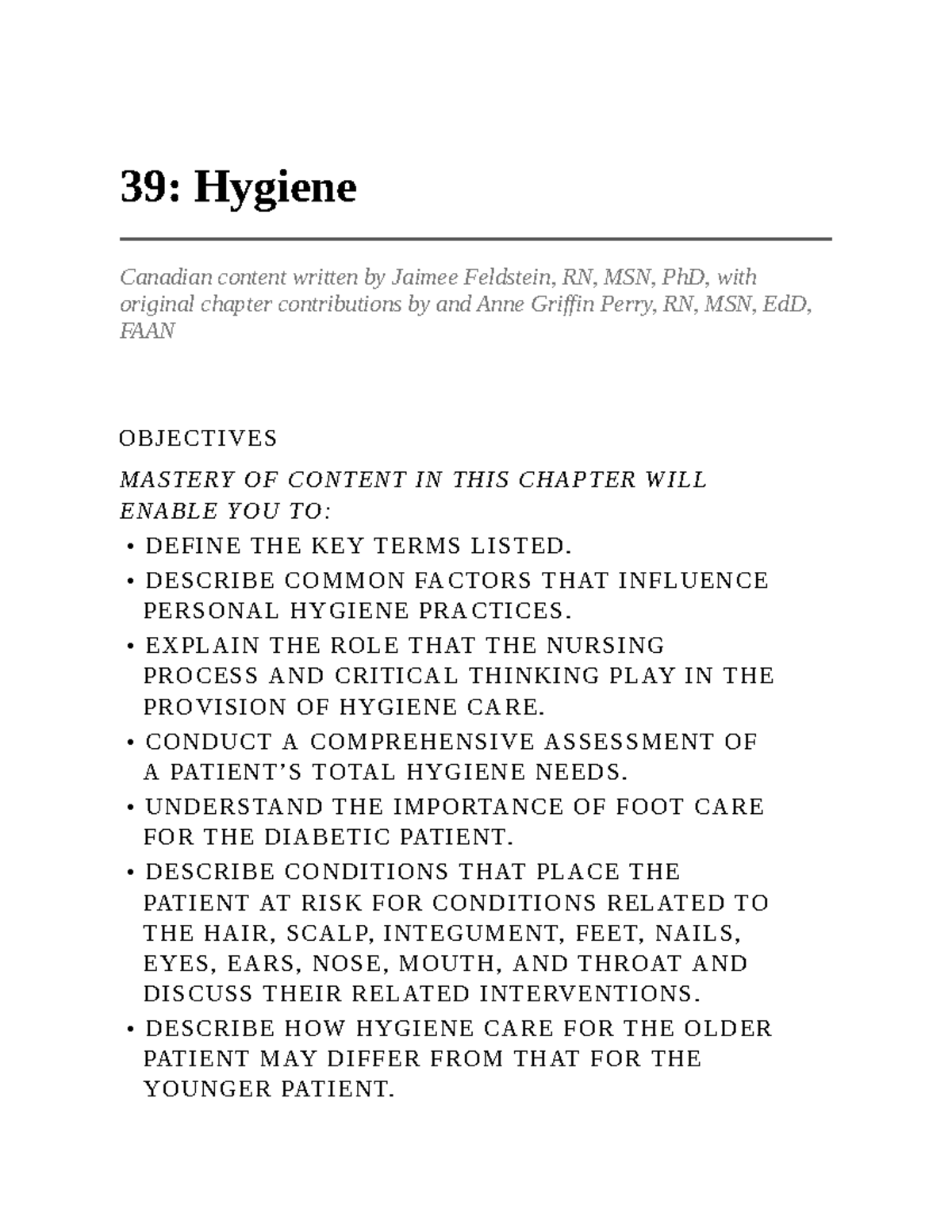 Chapter 39: Hygiene - Key Concepts and Nursing Care Strategies - Studocu