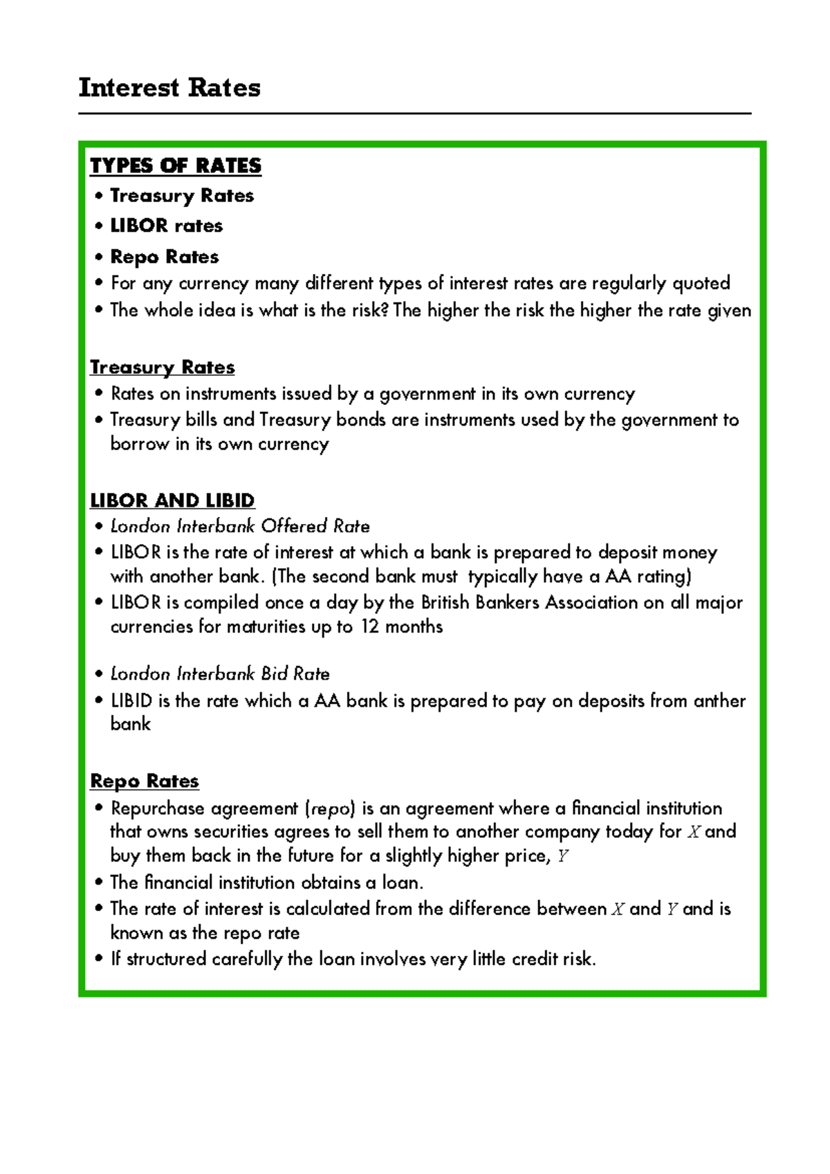 Interest Rates - Key Concepts and Analysis (Lecture Notes) - Studocu