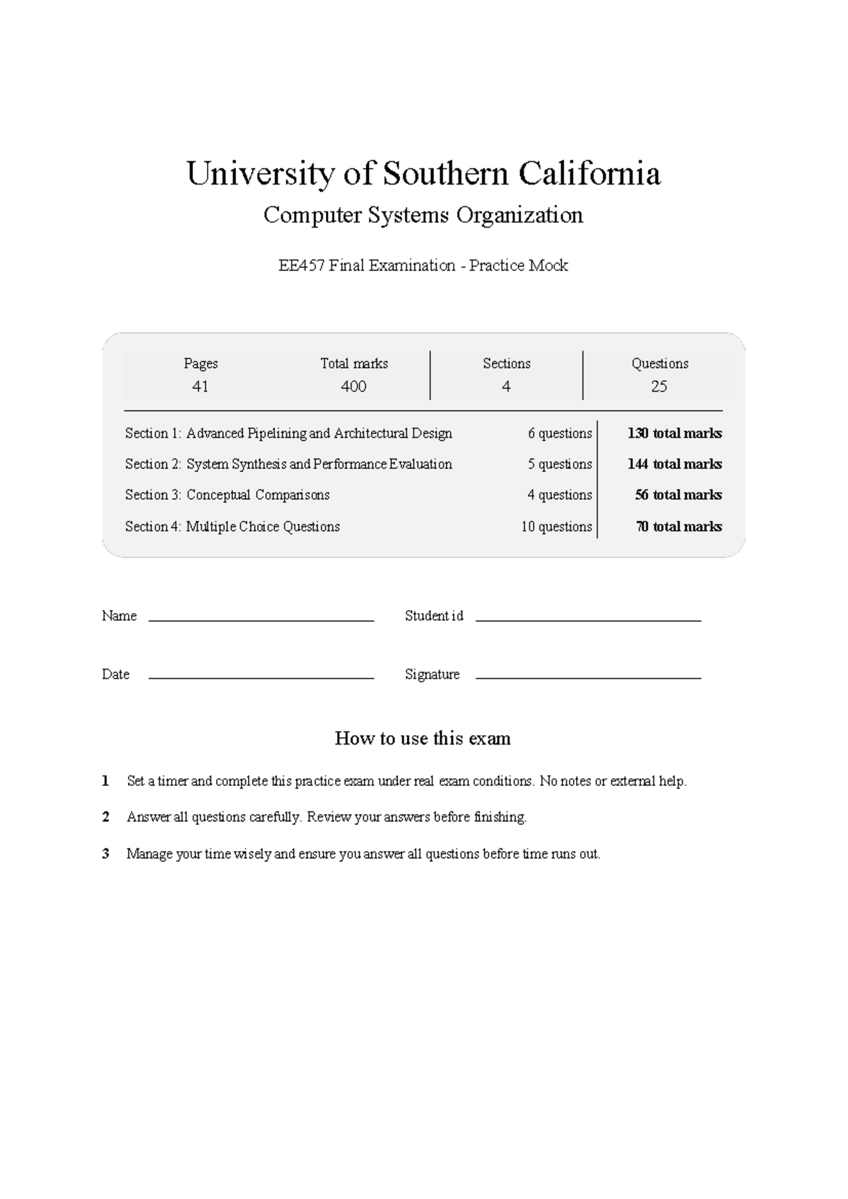 EE457 Computer Systems Organization USC Final Exam Practice Test 2026 ...