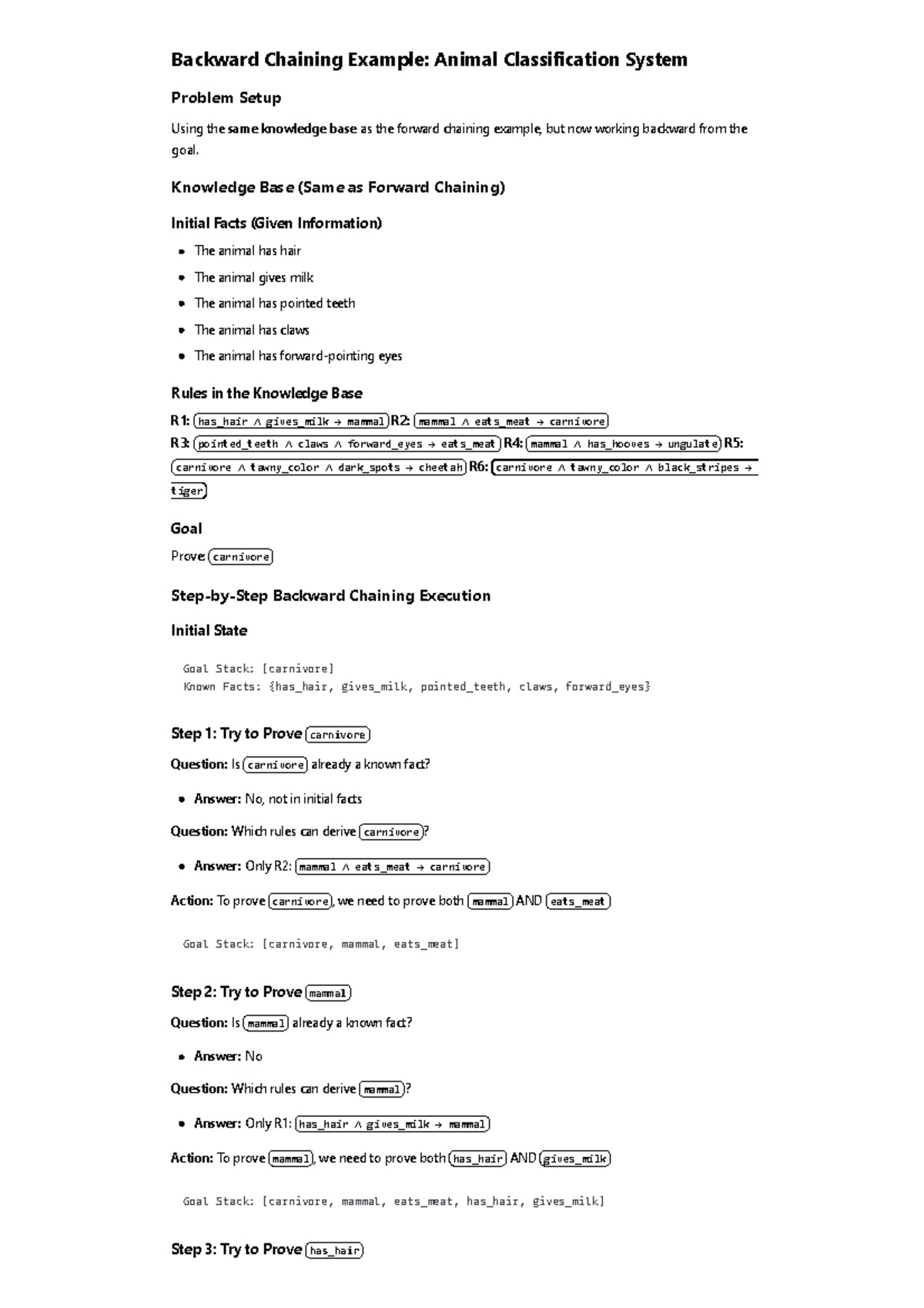 Backward Chaining Example: Animal Classification System (CS101) - Studocu