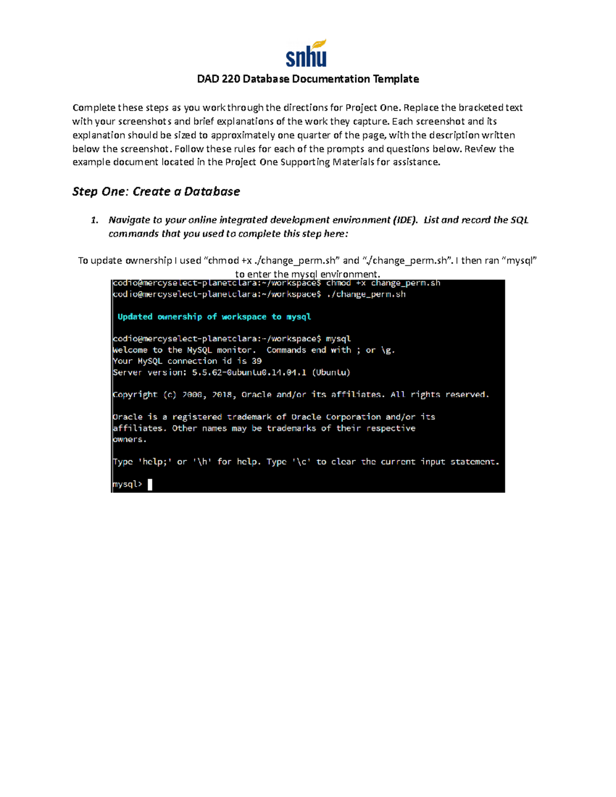 DAD 220 Project One Creating a Database and Querying Data - DAD 220 Database Documentation ...