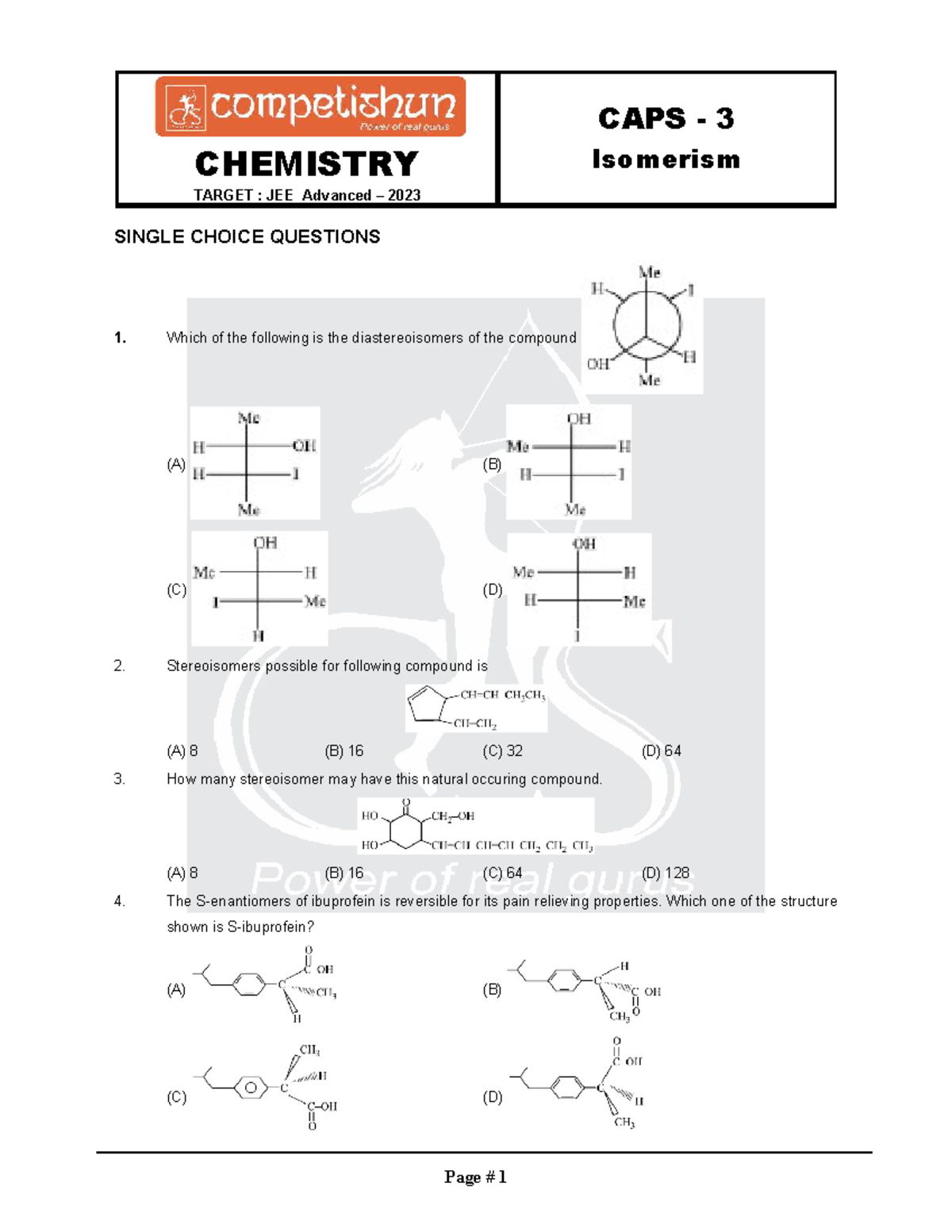 CAPS 3 CHEMISTRY Isomerism JEE Adv 2023 Objective Questions - Studocu