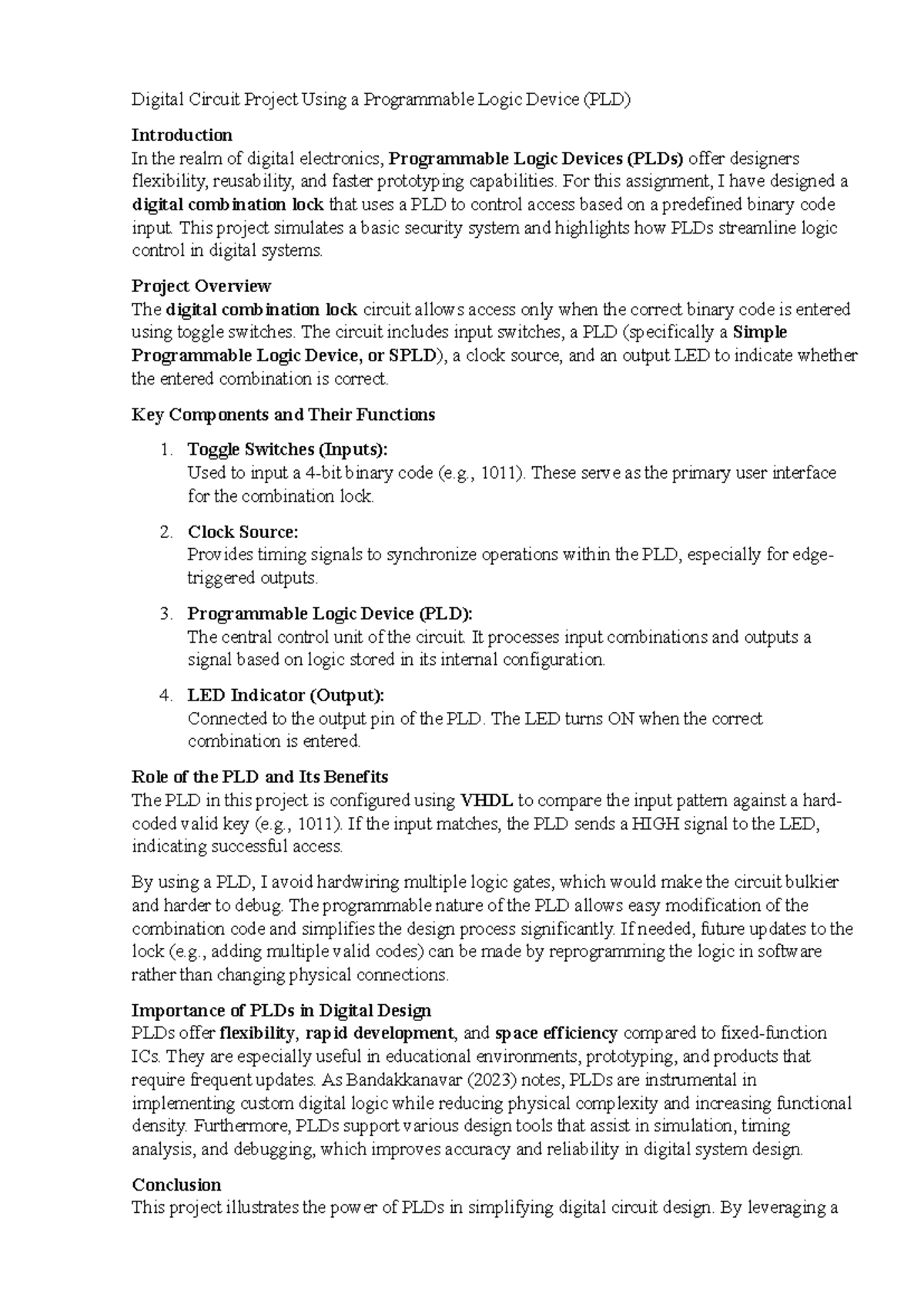 CS 1105 - Digital Circuit Project: PLD-Based Combination Lock - Studocu