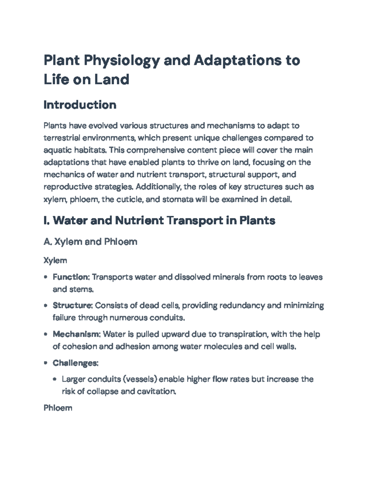 Plant Physiology (BIO 101): Adaptations to Terrestrial Life - Studocu