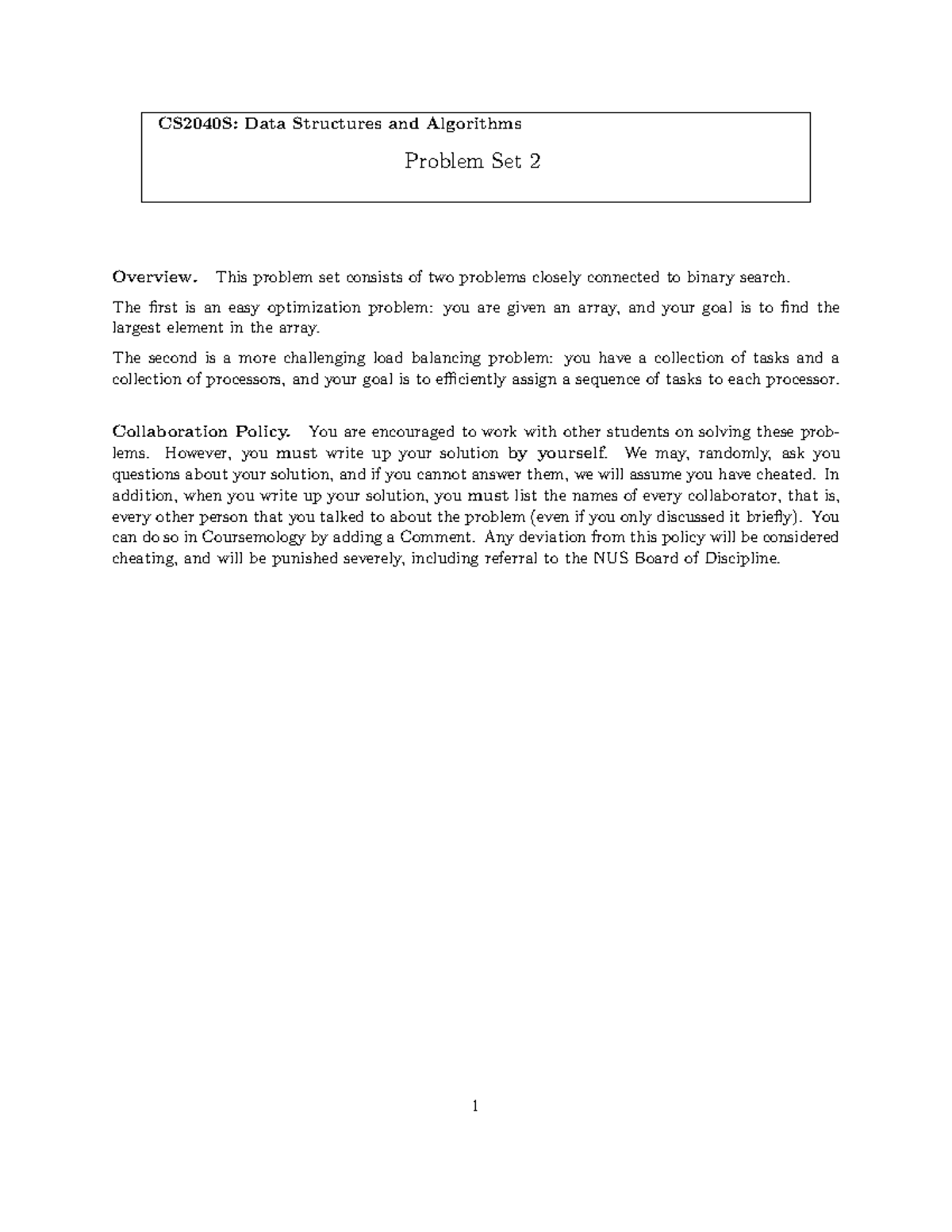 Ps2 - CS2040S: Data Structures and Algorithms Problem Set 2 Overview ...