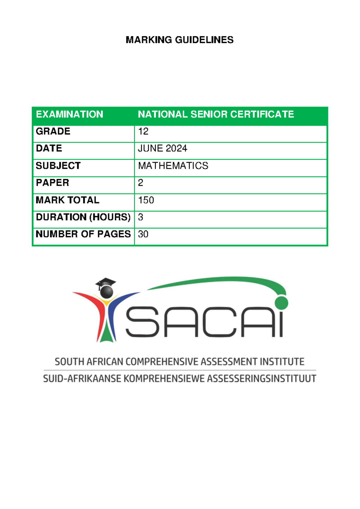 MATH P2 JUNE 2024: Examination Marking Guidelines - Studocu