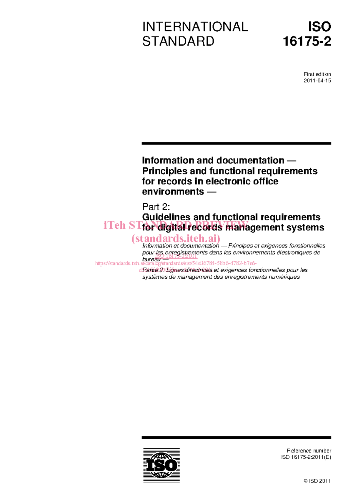 ISO 16175-2:2011 Guidelines for Digital Records Management Systems ...