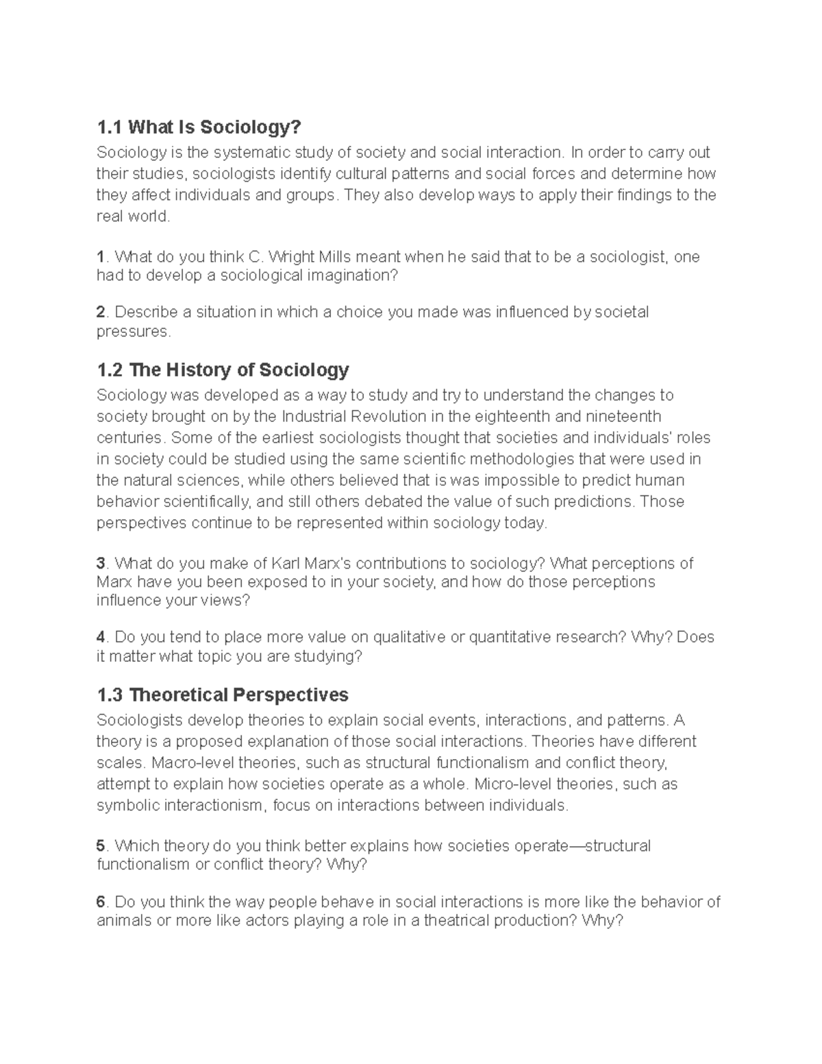 Sociology 101: Short Answer Questions and Summaries for Chapters 1 ...