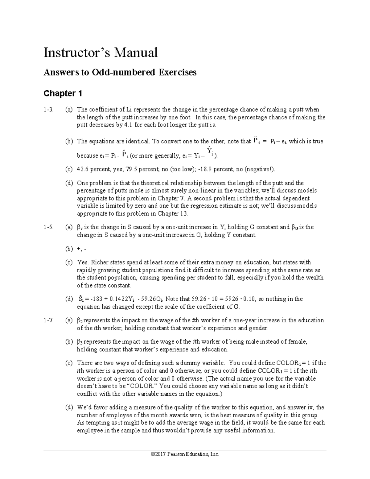 Using Econometrics AH Studenmund Instructor's Manual - Instructor’s Manual Answers to Odd ...
