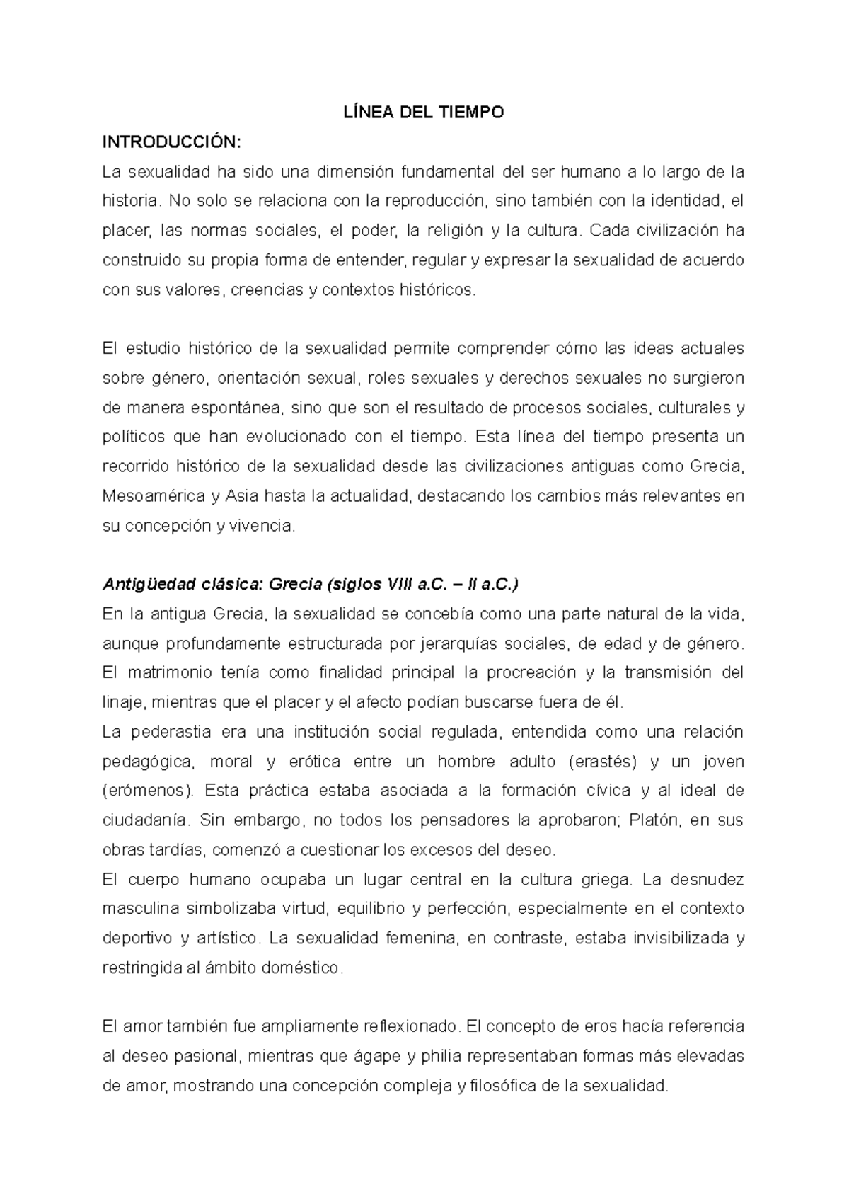 Línea del Tiempo: Evolución Histórica de la Sexualidad - Studocu