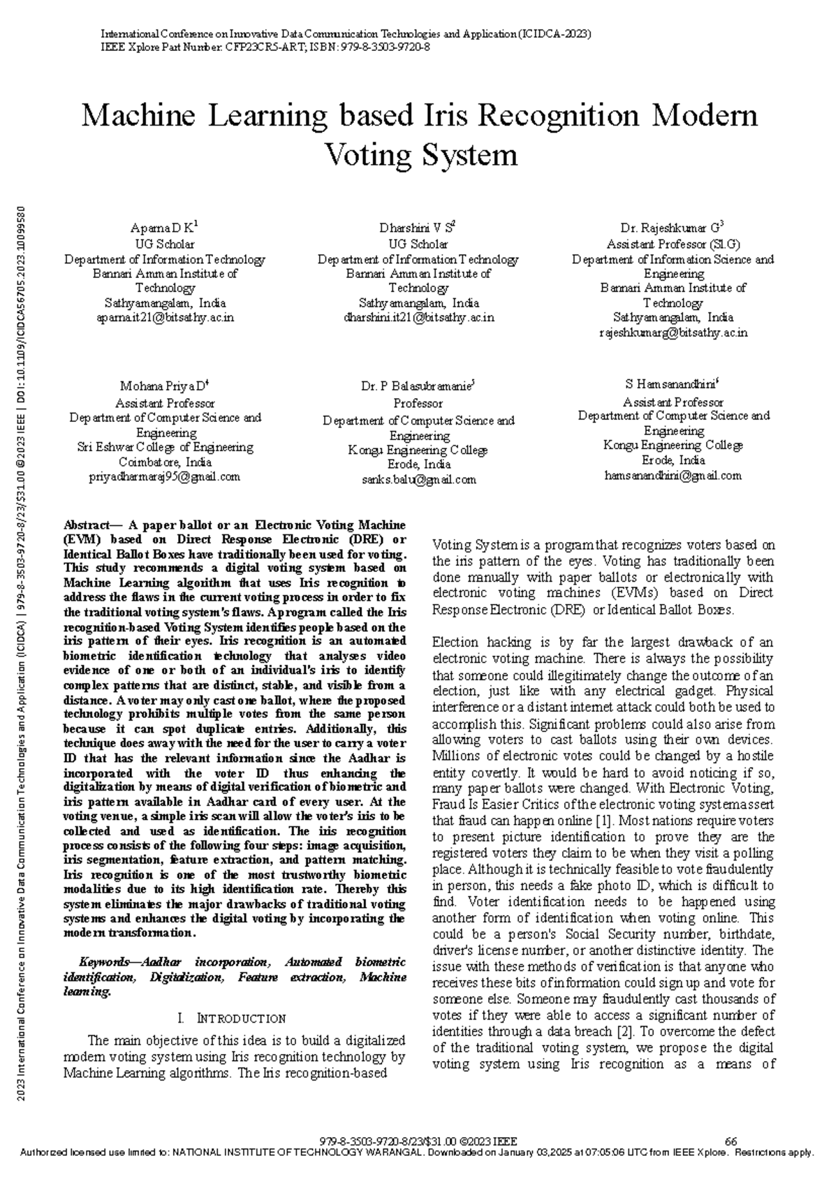 Machine Learning based Iris Recognition Modern Voting System - ac M ...