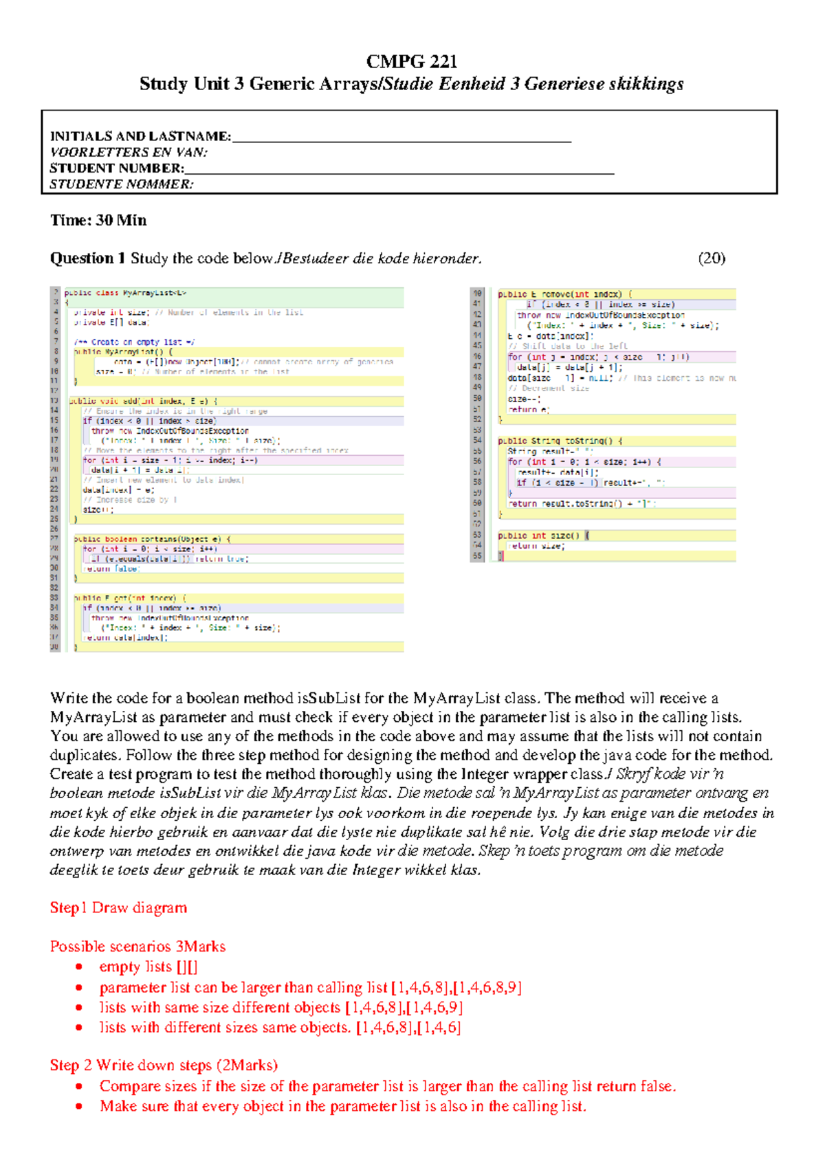 CMPG 221 Class Test 4 Memo on Generic Arrays and SubList Method - Studocu