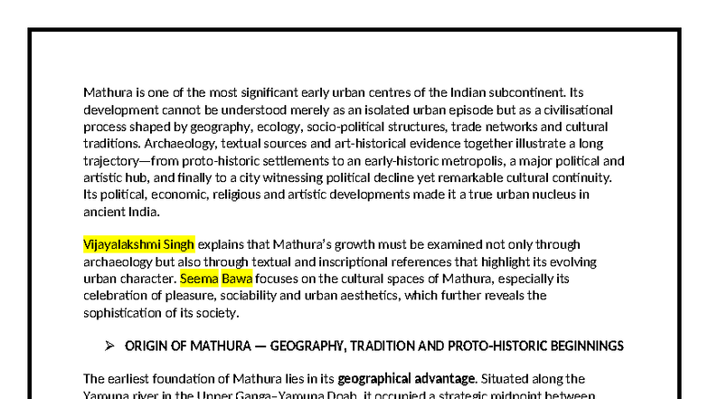 Mathura: Evolution of an Ancient Urban Centre in India - Studocu