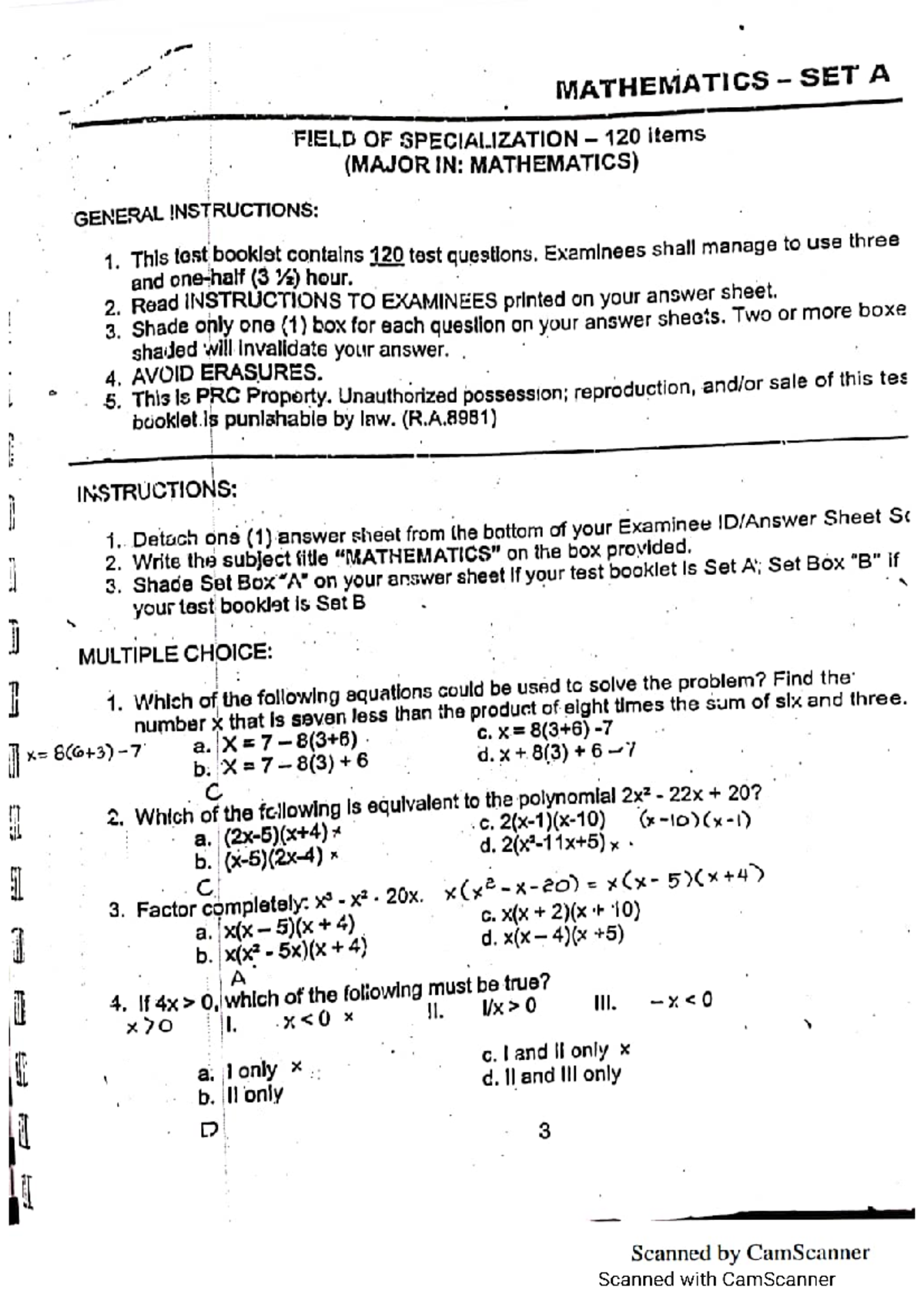 Math-Major-4 - LET Actual Exam Review and Study Guide - Studocu