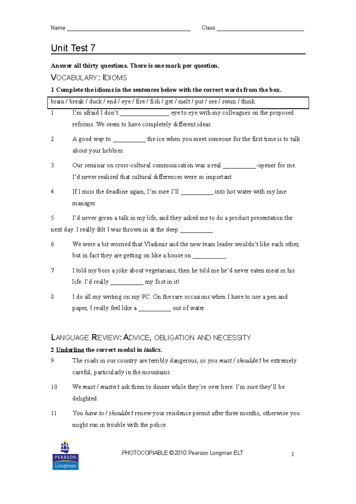 Unit Test 7 - Market Leader Intermediate Answer Key & Review - Studocu