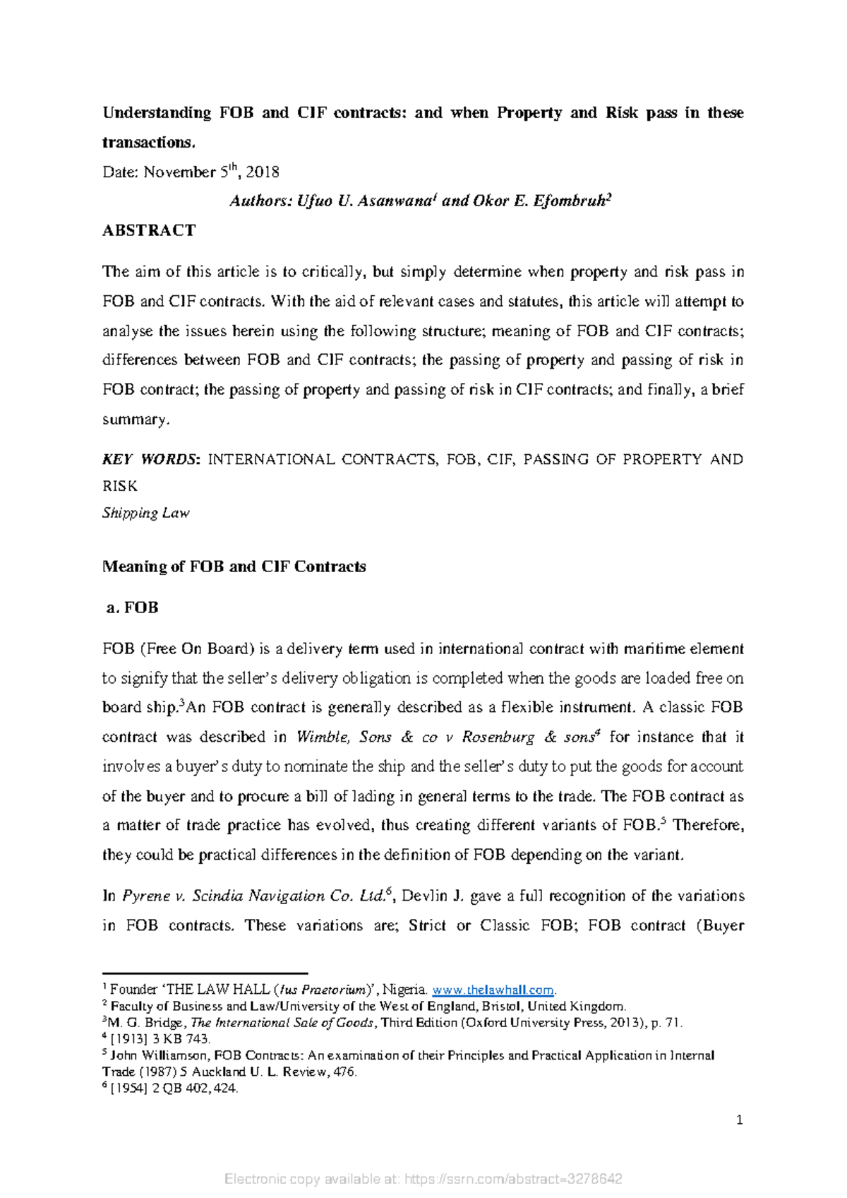 FOB and CIF: Property and Risk in International Shipping Contracts ...
