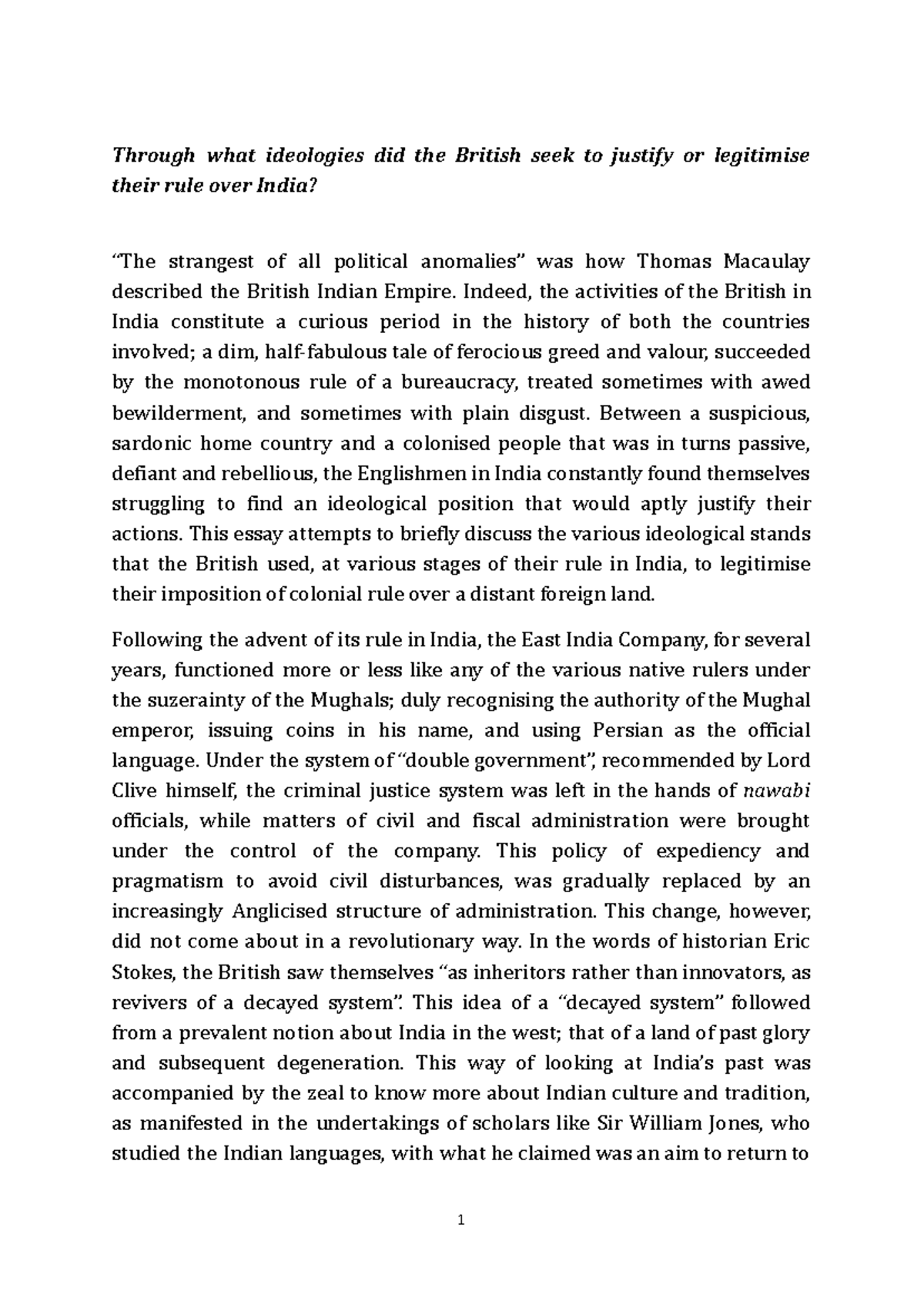 Colonial Ideologies - Notes - Through what ideologies did the British ...