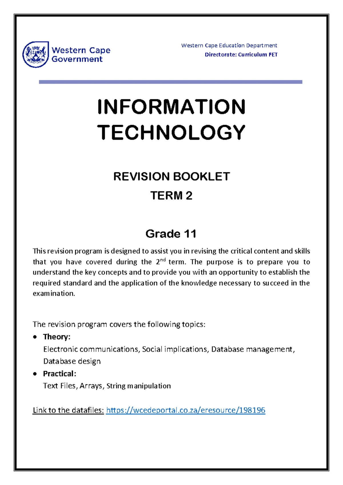 IT Grade 11 Term 2 Revision Booklet: Essential Study Material - Studocu