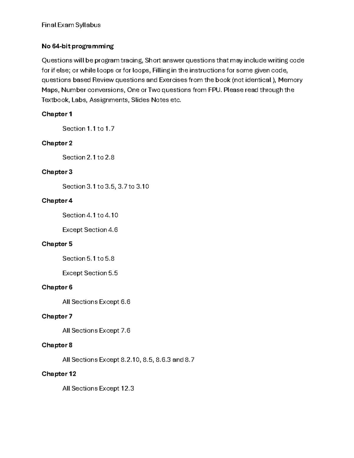 Final exam syllabus for programming concepts (CS101) - Studocu