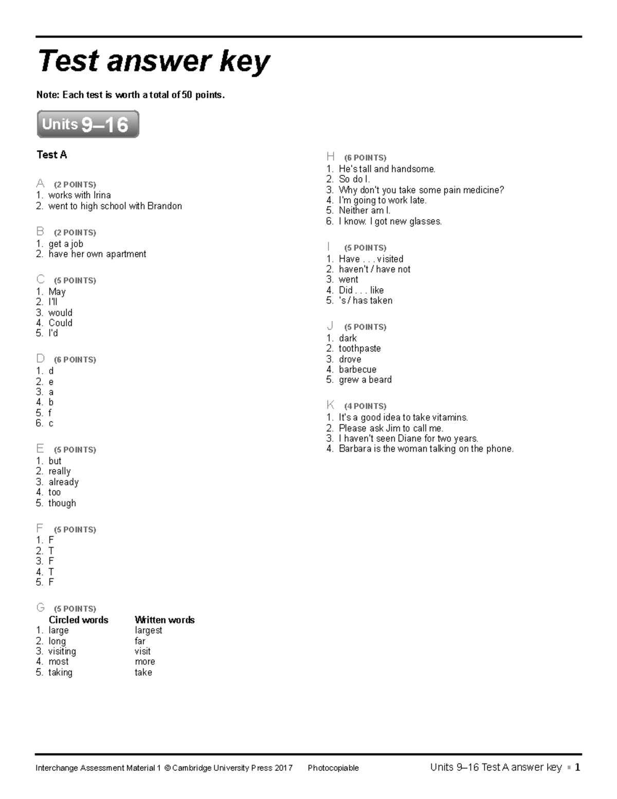 IC5 L1 T9–16A Test A Answer Key - English Essays - Studocu