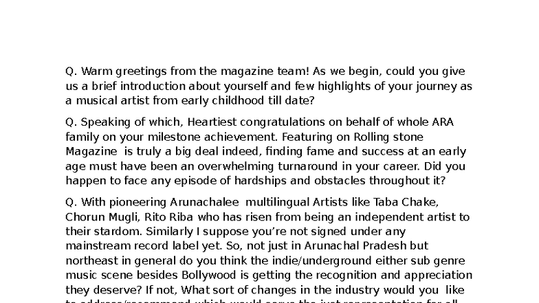 Interview with Tanaldo Soman: Journey of an Independent Artist - Studocu