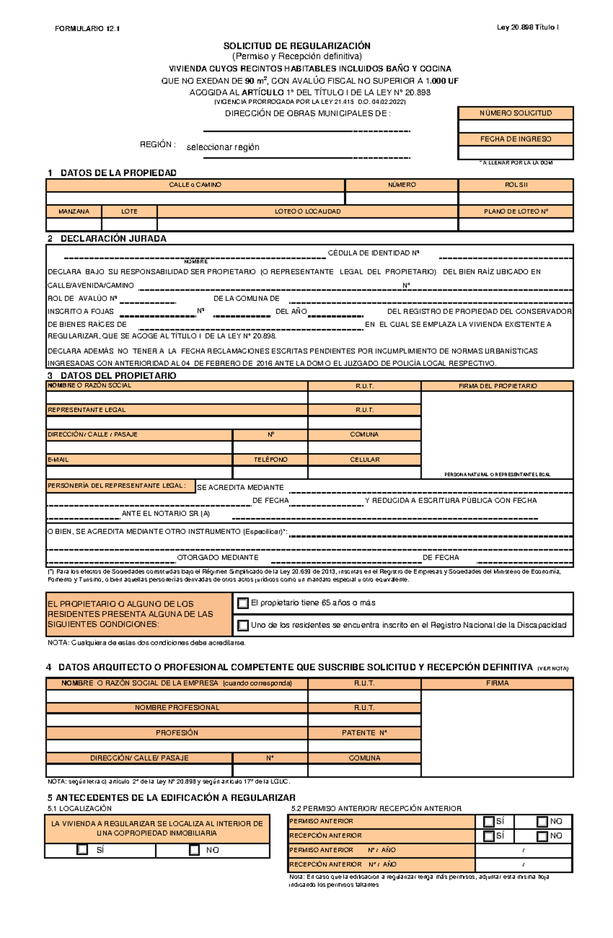 Formulario 12.1 de Regularización Ley 20.898 Título I - Studocu