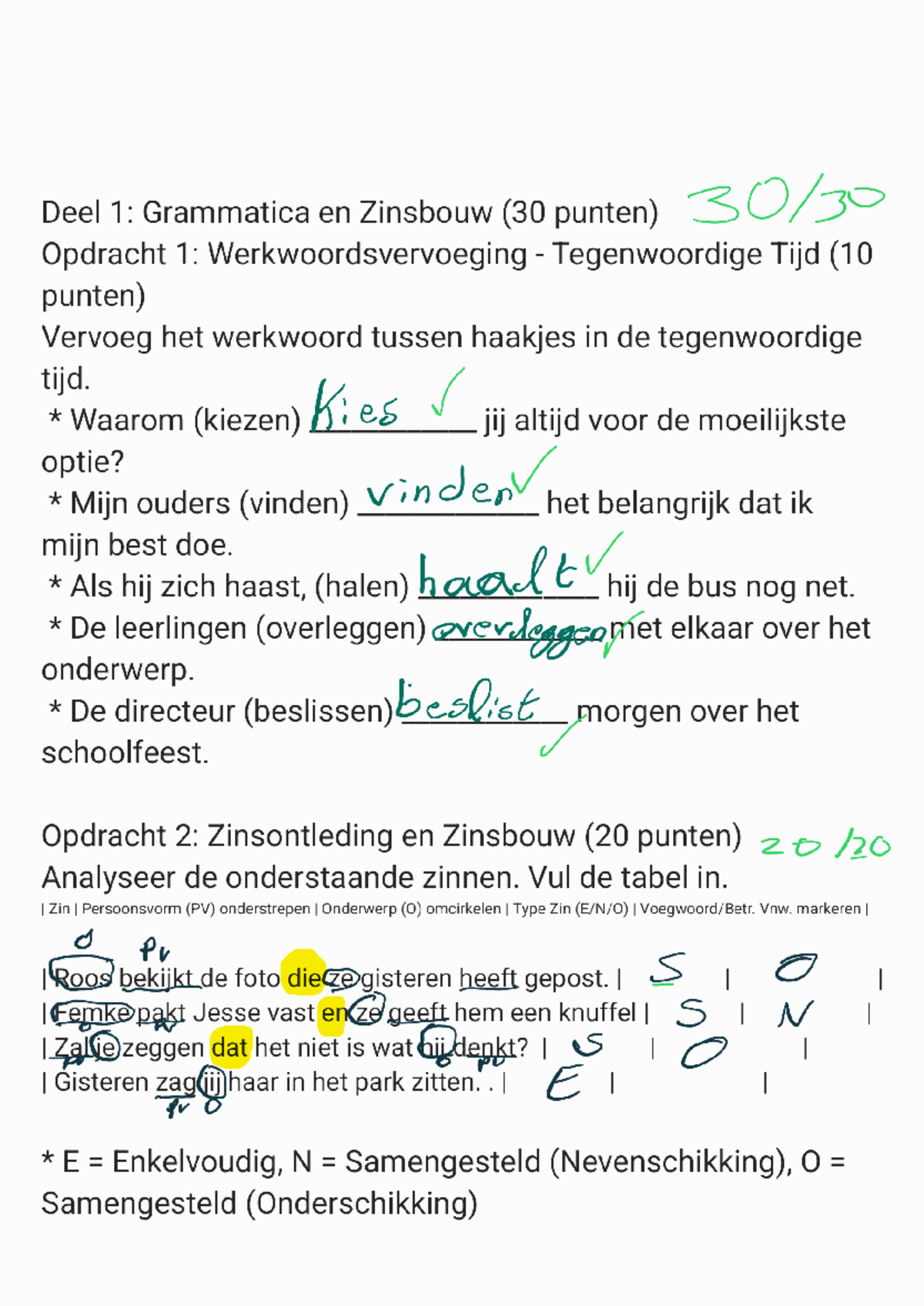 Examenvoorbereiding: Grammatica en Zinsbouw Oefeningen (30 punten ...