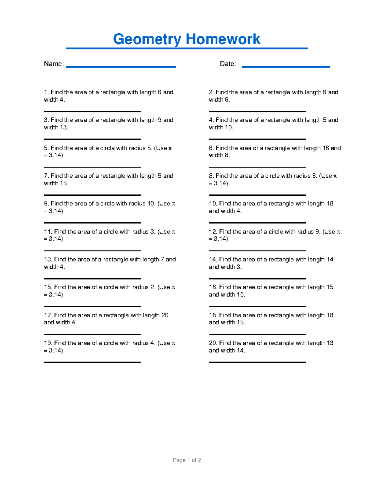 Geometry Homework: Area Calculations and Word Problems - Studocu