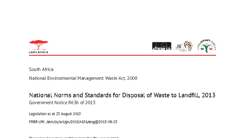 National Norms & Standards for Waste Disposal to Landfill 2013 - Studocu