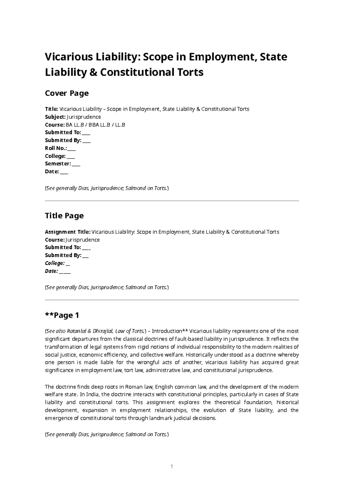 Vicarious Liability in Employment & State Liability: A Jurisprudence ...