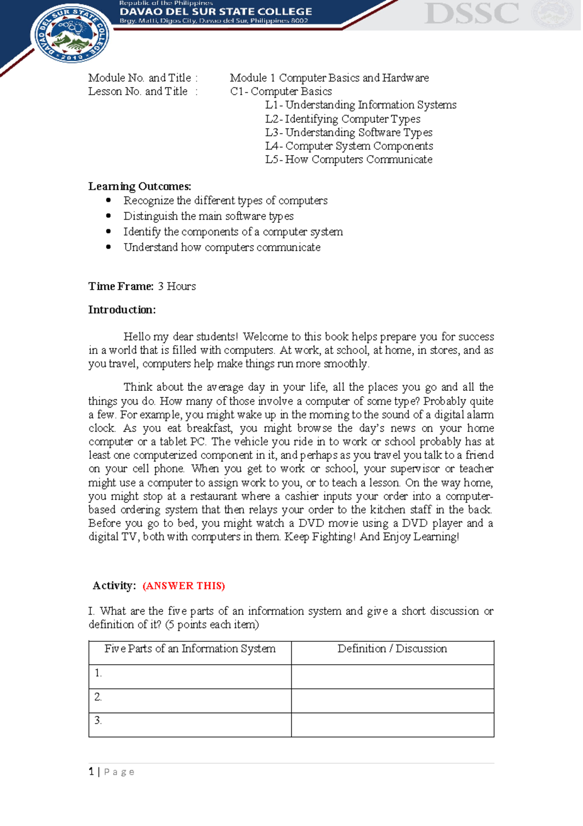 C1- Computer Basics - Module No. and Title : Module 1 Computer Basics ...
