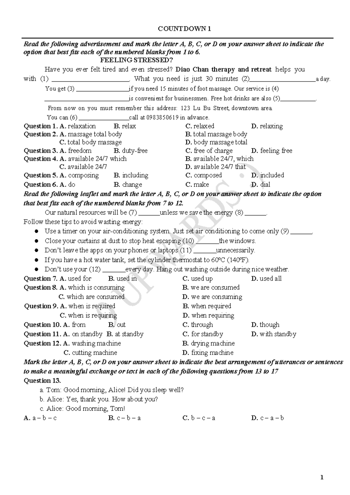 Countdown - Practice Questions and Answers for English Language ...