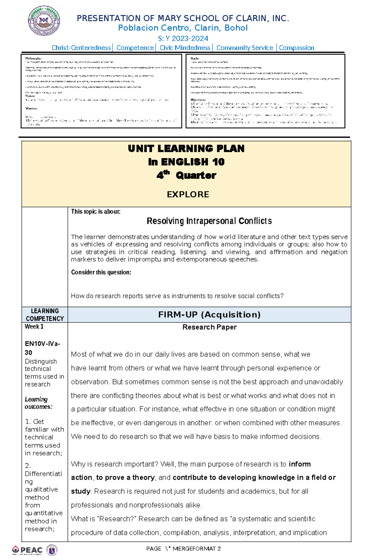 ERIC English 10 4th Quarter JHS Unit-Learning-Plan - PRESENTATION OF ...