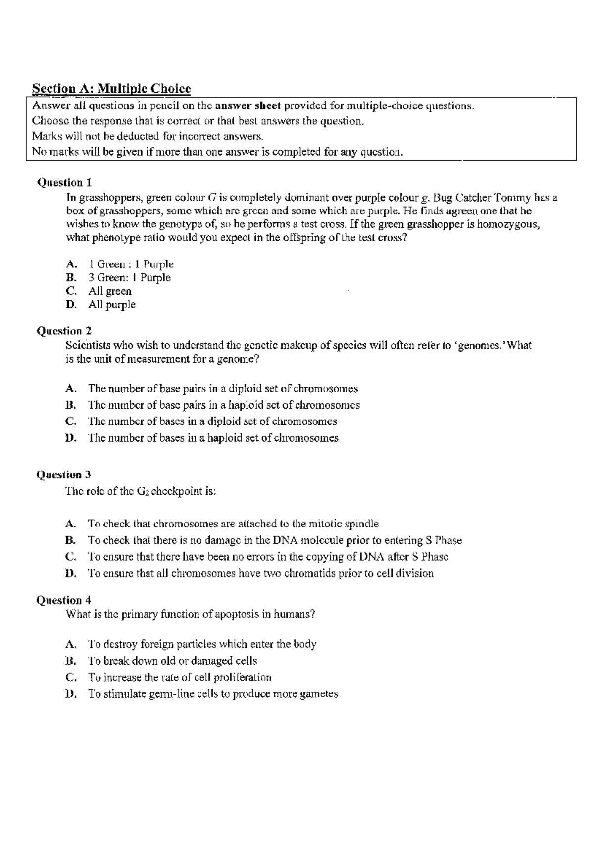 Unit 2 Prac Exam 1 - Genetics and Inheritance Year 11 Methods - Studocu