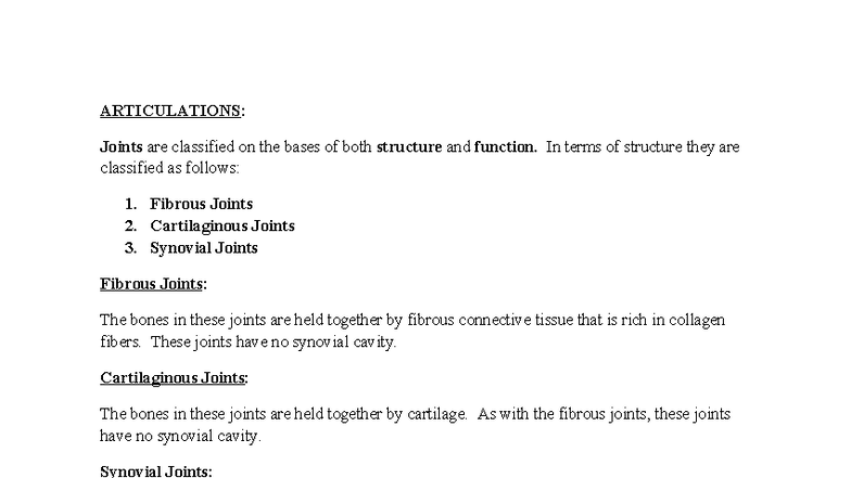 Joints - ARTICULATIONS: Joints are classified on the bases of both ...