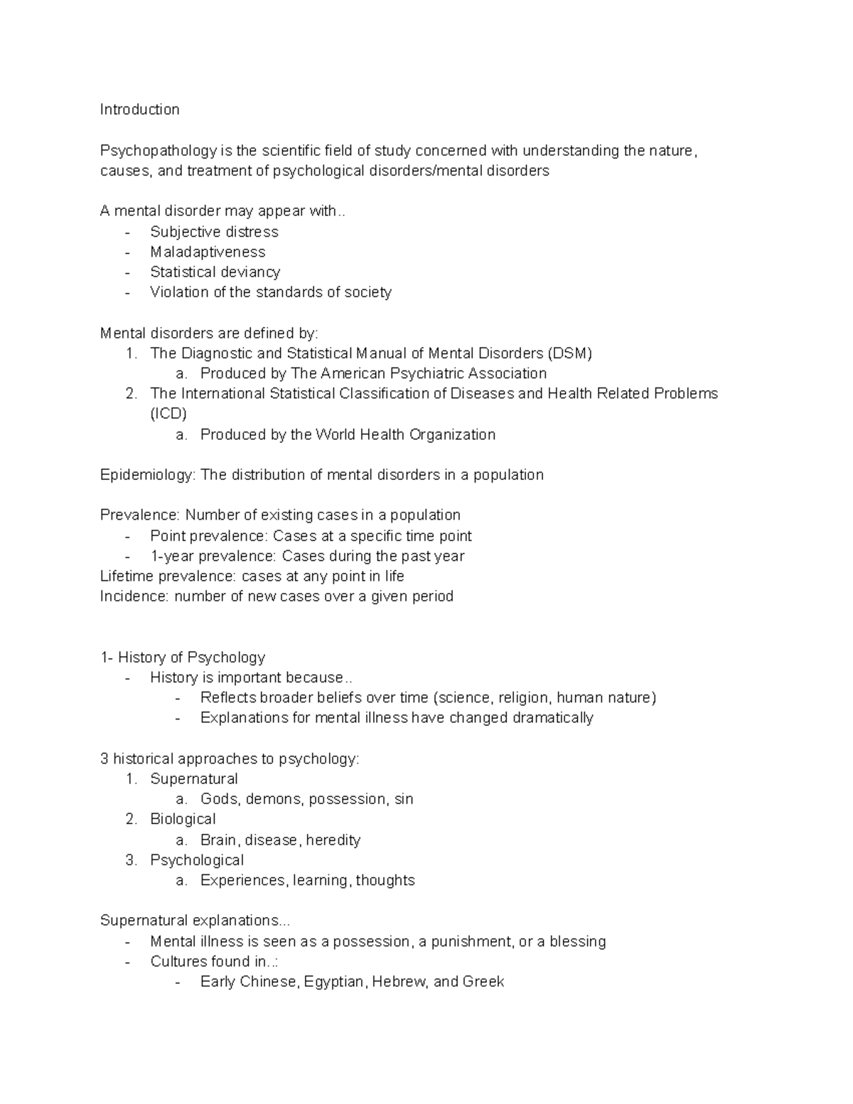 Psychology Study Guide - Exam #1: Introduction to Psychopathology - Studocu