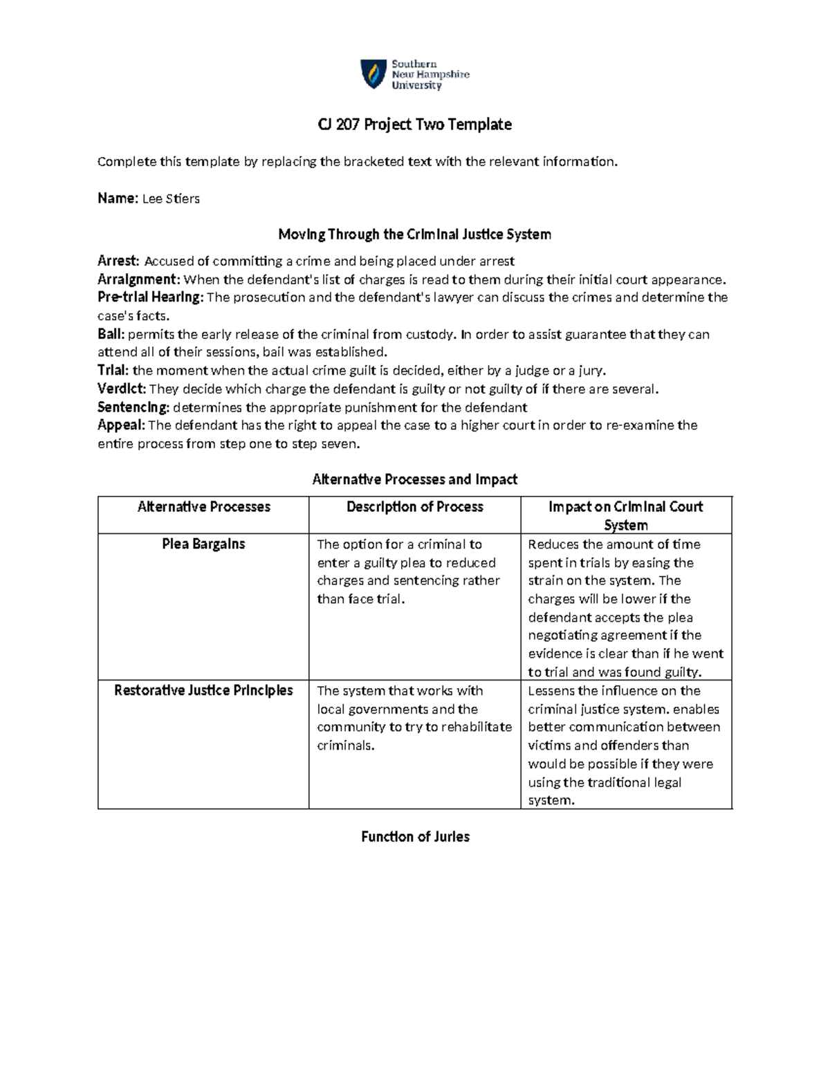 CJ 207 Project Two Template: Navigating the Criminal Justice System ...