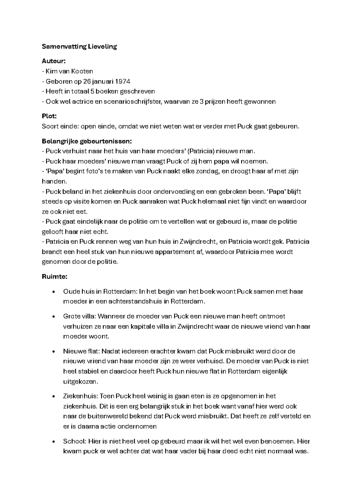 Samenvatting van Lieveling: Kim van Kooten's Indringende Verhaal ...