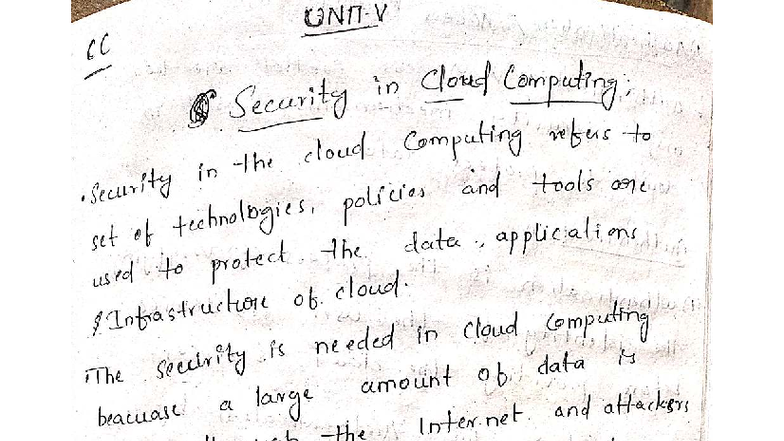 CC Unit 5 - Security in Cloud Computing: Technologies & Strategies - Studocu