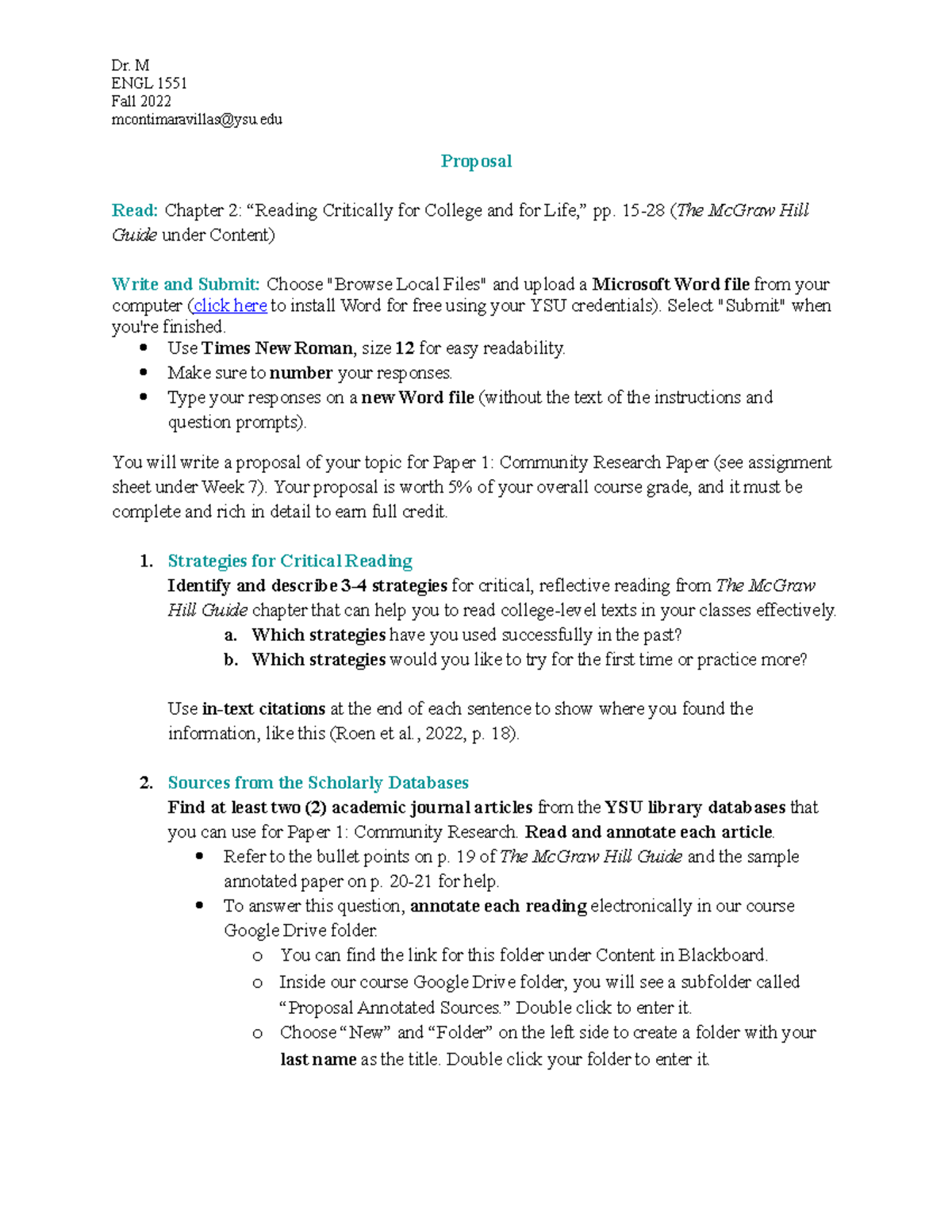 Proposal Assignment Sheet - Dr. M ENGL 1551 Fall 2022 mcontimaravillas ...