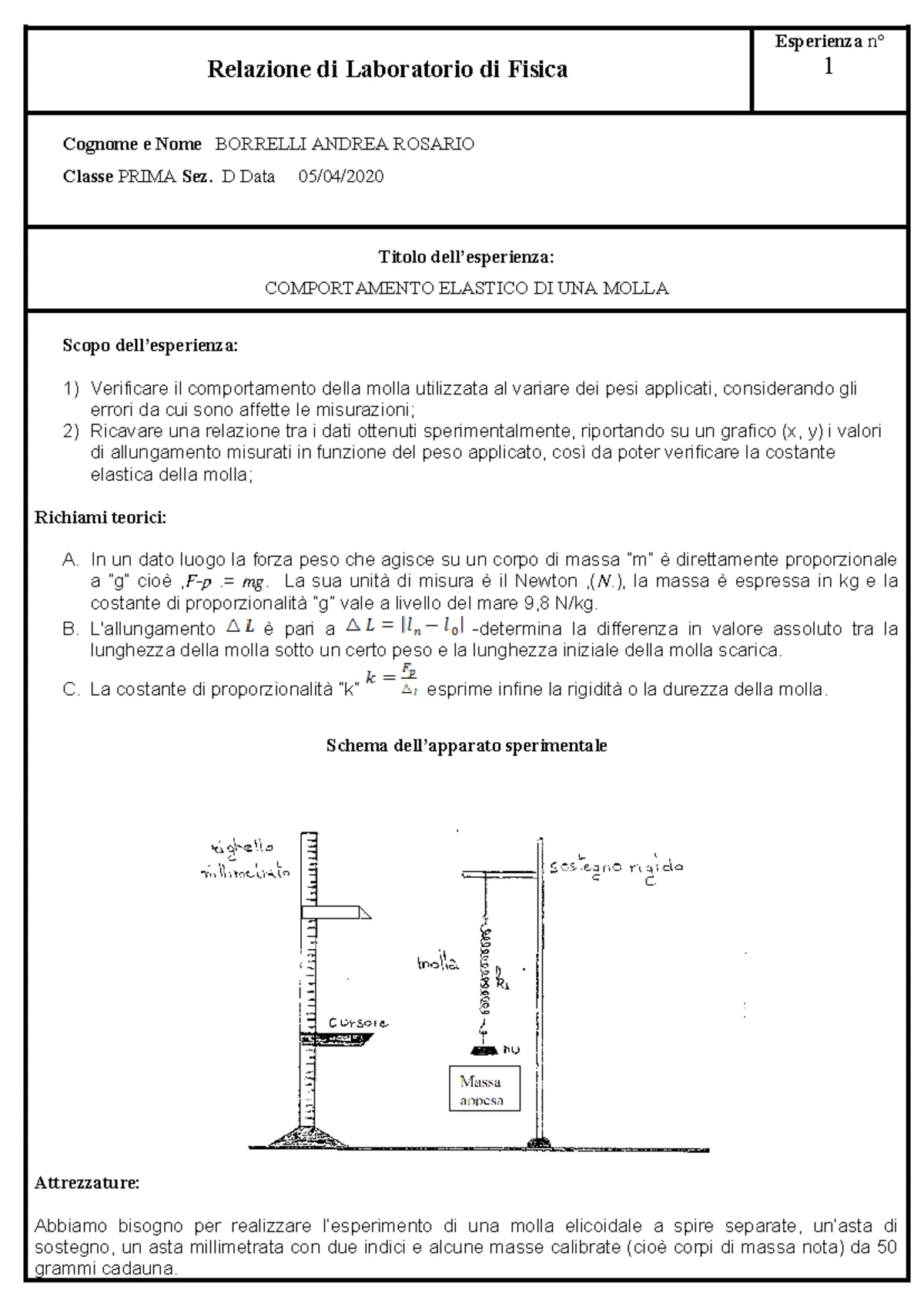 Relazione di Laboratorio Fisica: Legge di Archimede - Esperienza 2 ...