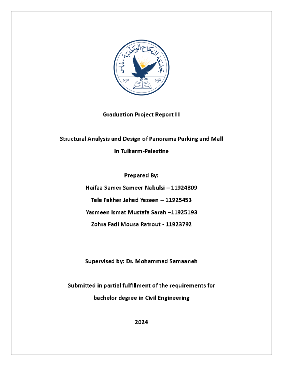 Graduation Project Report II: Structural Analysis of Panorama Parking ...