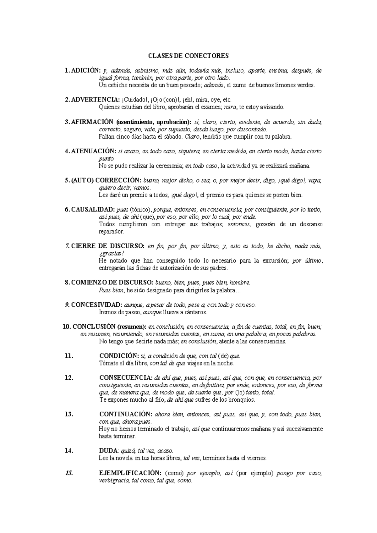 Clases DE Conectores - CLASES DE CONECTORES ADICIÓN: y, además ...