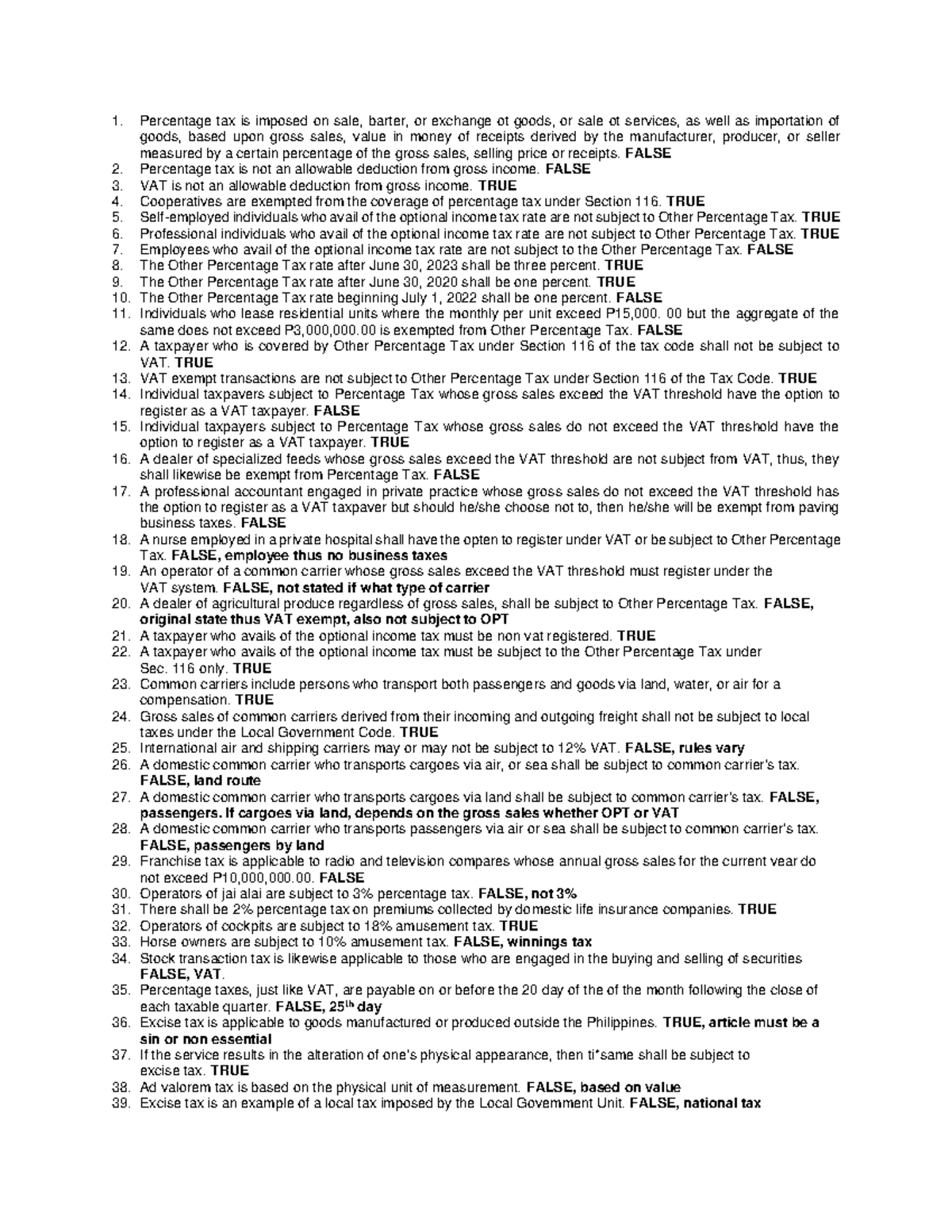 Bustax-QUIZ2 - Bus tax - Percentage tax is imposed on sale, barter, or ...