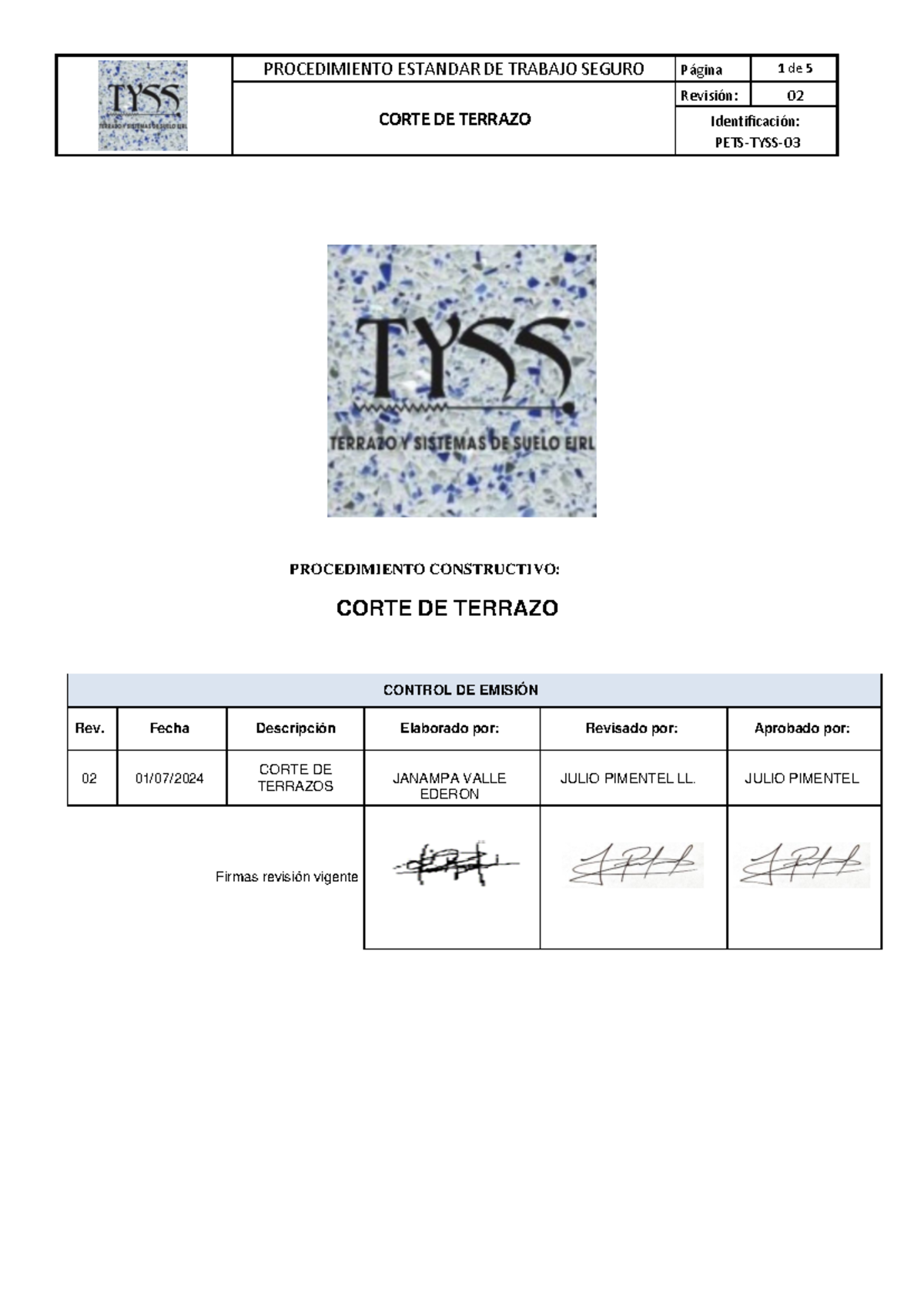 SG.TYSS PETS Corte de Terrazos - Procedimientos y Seguridad (Rev. 02 ...