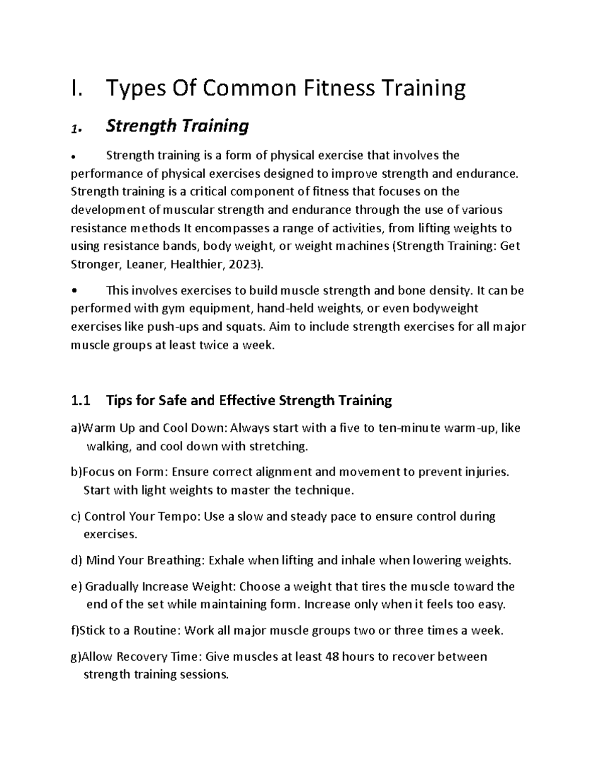 Lesson 2 - Types Of Common Fitness Training - I. Types Of Common ...